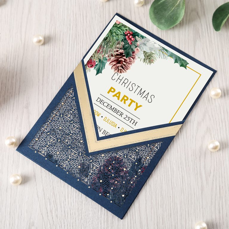 Blue ‘V’ pull-out laser-cut invitation card - Invitationcards