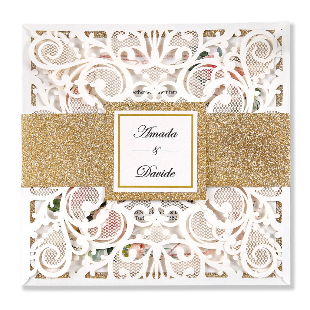 Blushing and Shining White laser-cut pocket invitation card ...