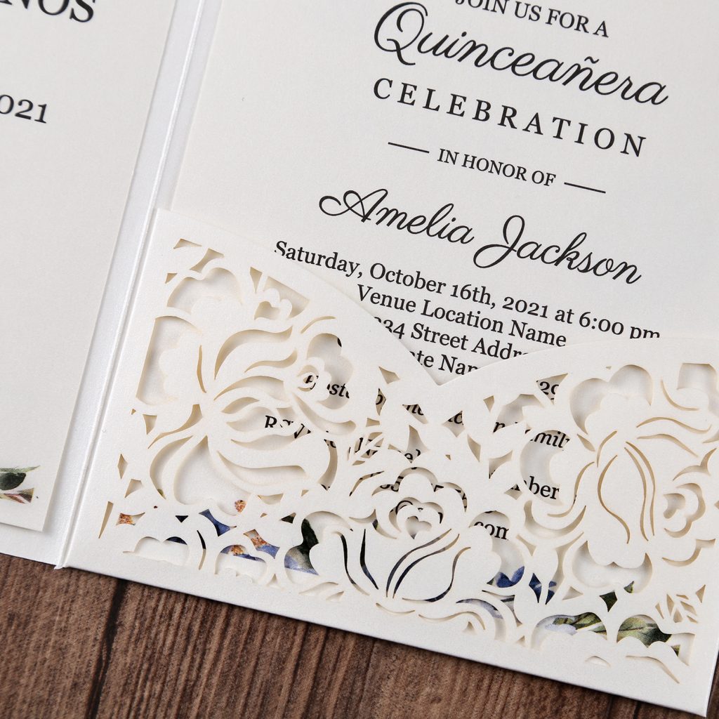 Bright White rose laser-cut invitation card - Invitationcards