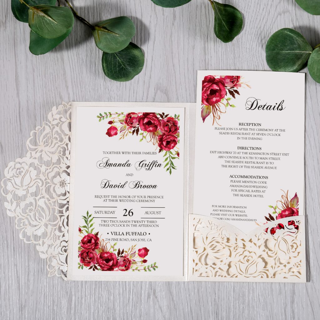 Ivory floral laser cut invitation card - Invitationcards
