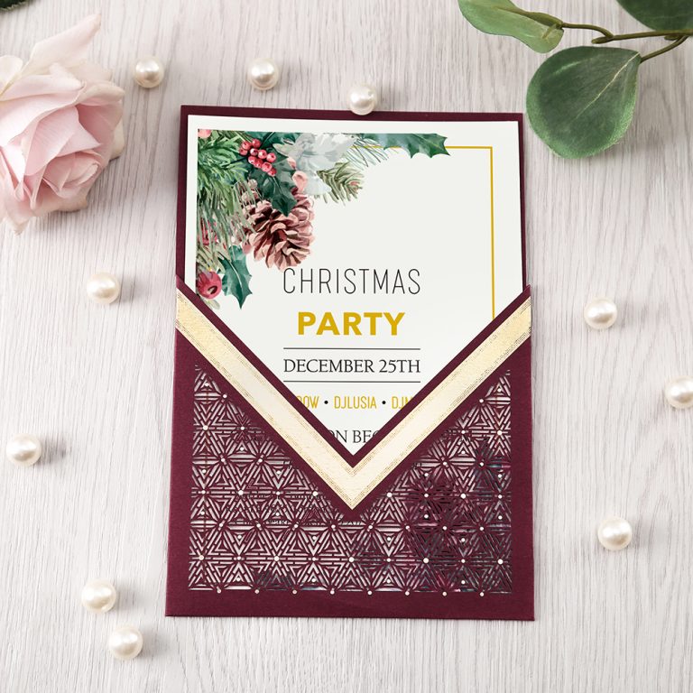 Vine ‘V’ pull-out laser-cut invitation card - Invitationcards