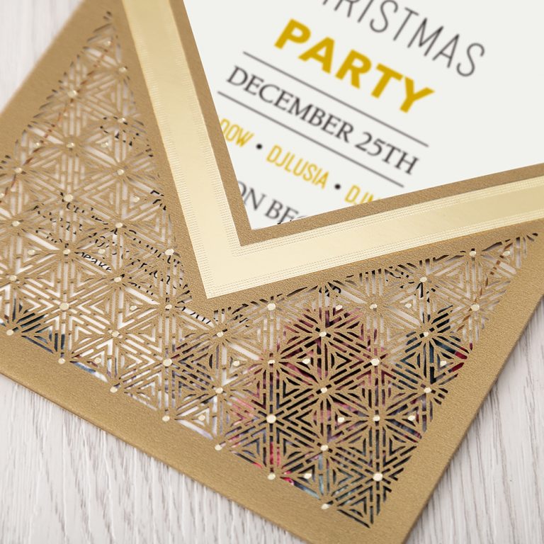 Golden ‘V’ pull-out laser-cut invitation card - Invitationcards