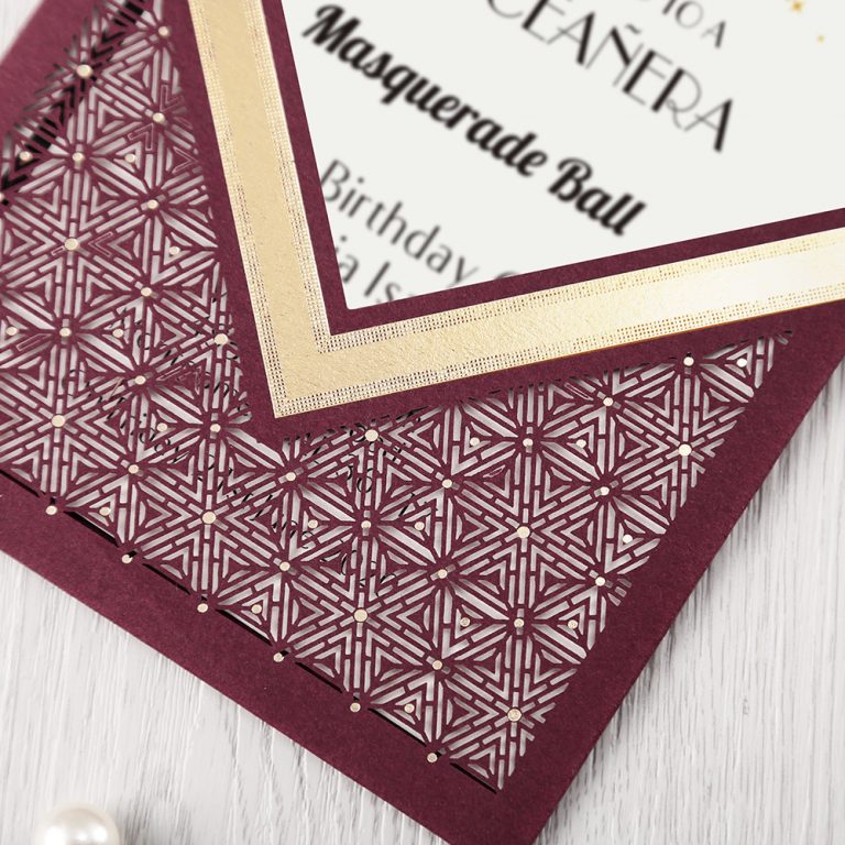 Vine ‘V’ pull-out laser-cut invitation card - Invitationcards