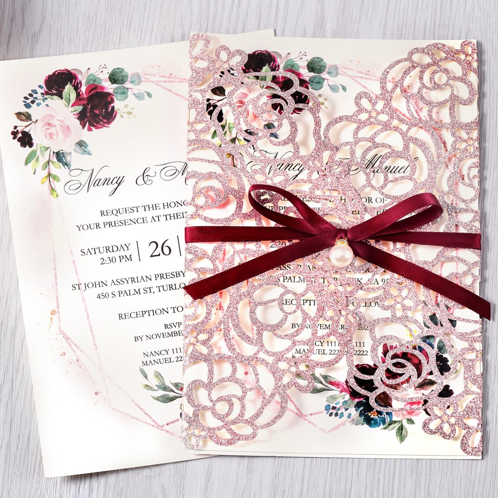Pink Gate floral laser-cut invitation card - Invitationcards