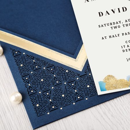Blue ‘V’ pull-out laser-cut invitation card - Invitationcards