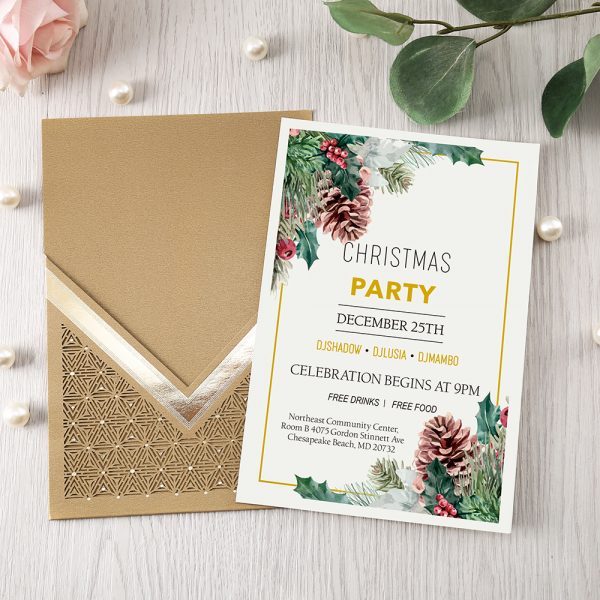 Golden ‘V’ pull-out laser-cut invitation card - Invitationcards