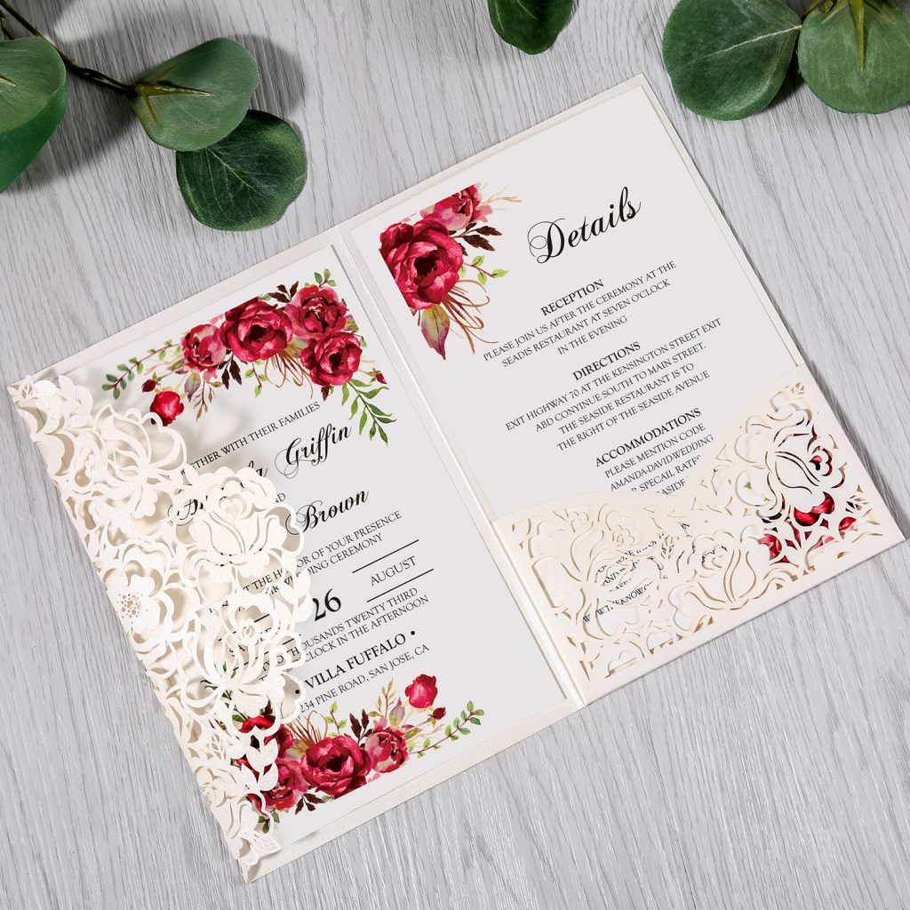 Ivory floral laser cut invitation card - Invitationcards
