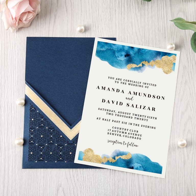 Blue ‘V’ pull-out laser-cut invitation card - Invitationcards