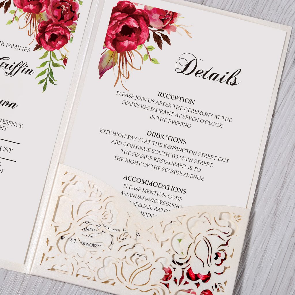 Ivory floral laser cut invitation card - Invitationcards