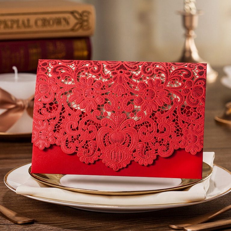 Solid red laser-cut lace card - Invitationcards